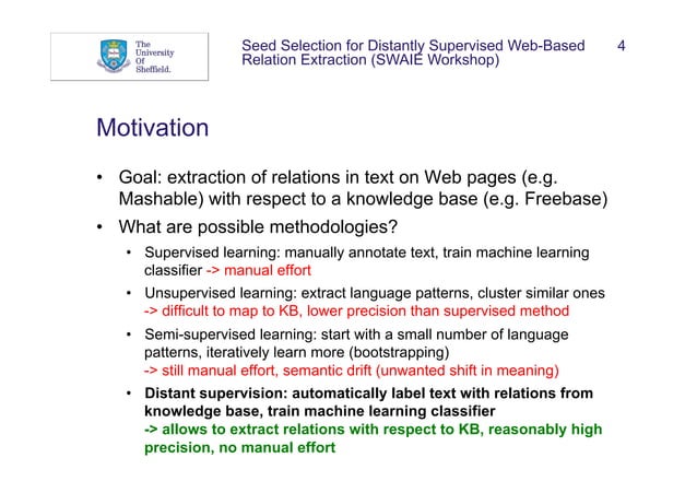 Seed Selection For Distantly Supervised Web Based Relation Extraction Ppt