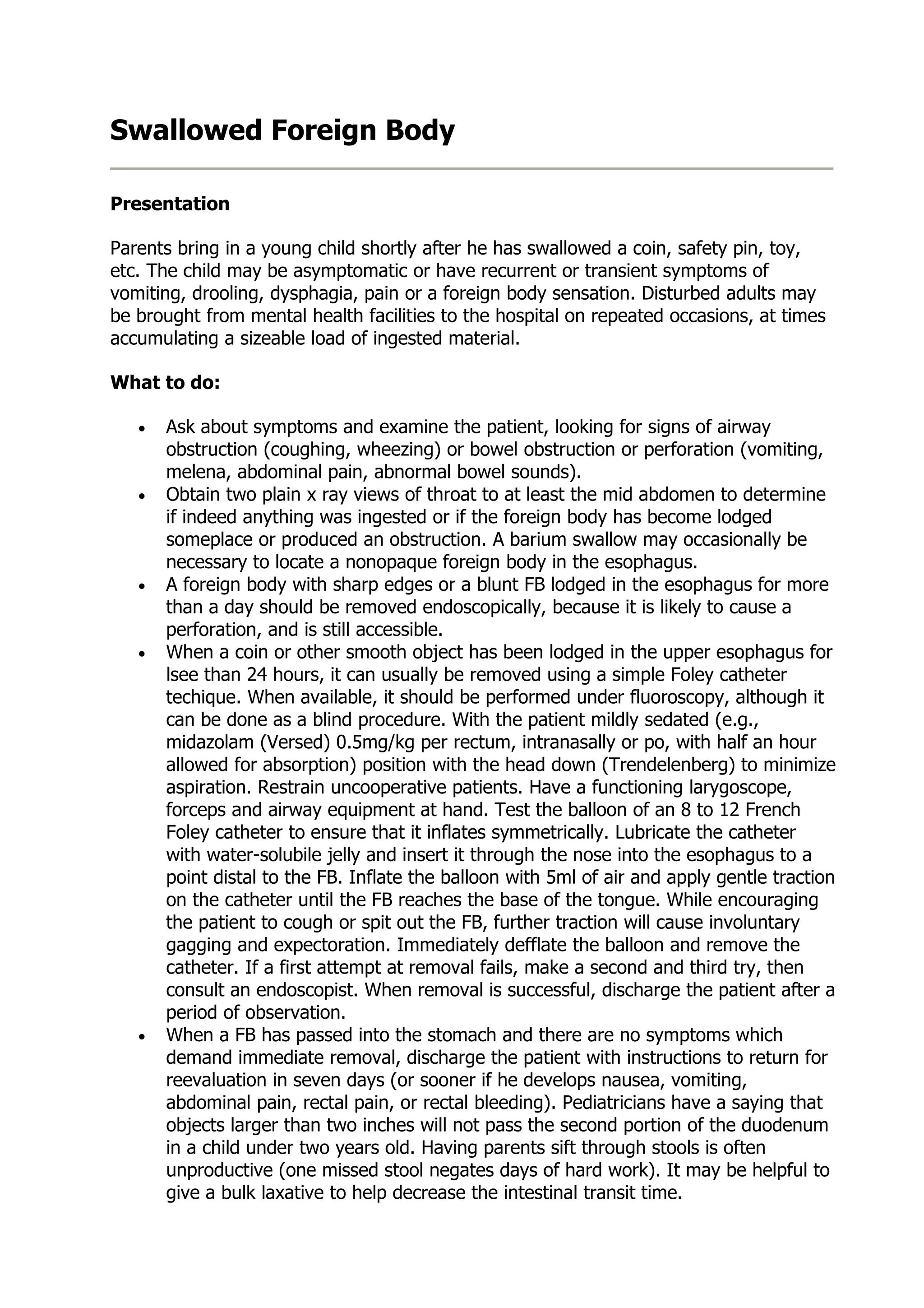 Swallowed Foreign Body | DOC