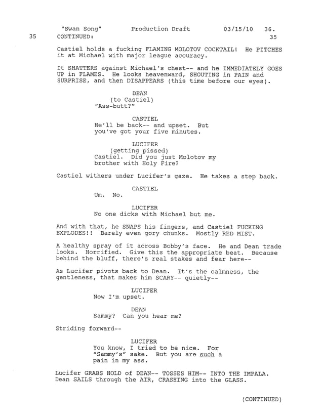 Supernatural 5.22 Swan Song Production Draft | PDF