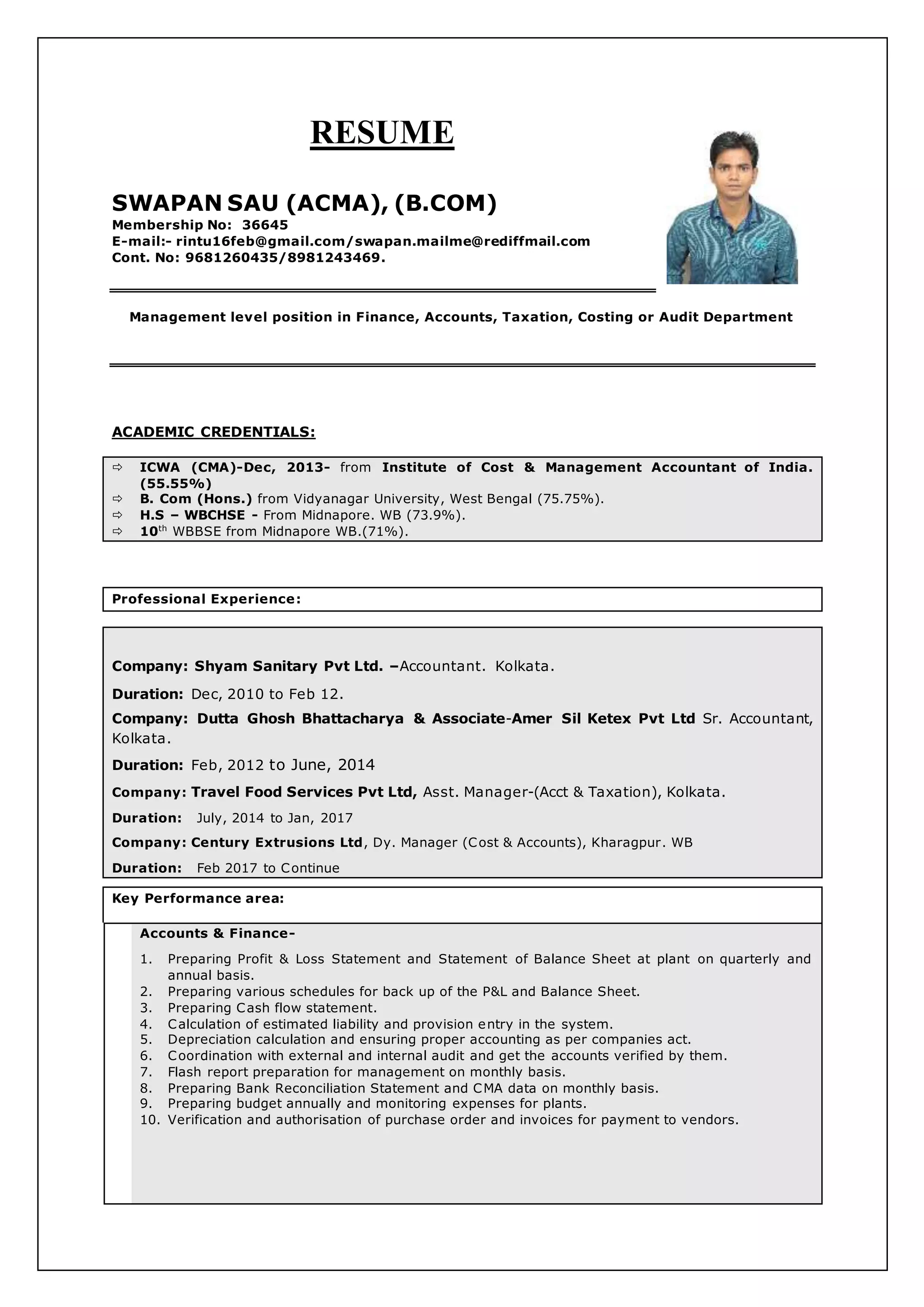 Swapan sau cv_for_cost_manager | PDF | Free Download