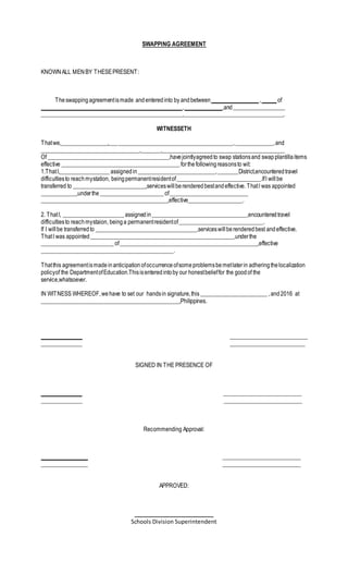 Swapping Agreement sample | DOCX