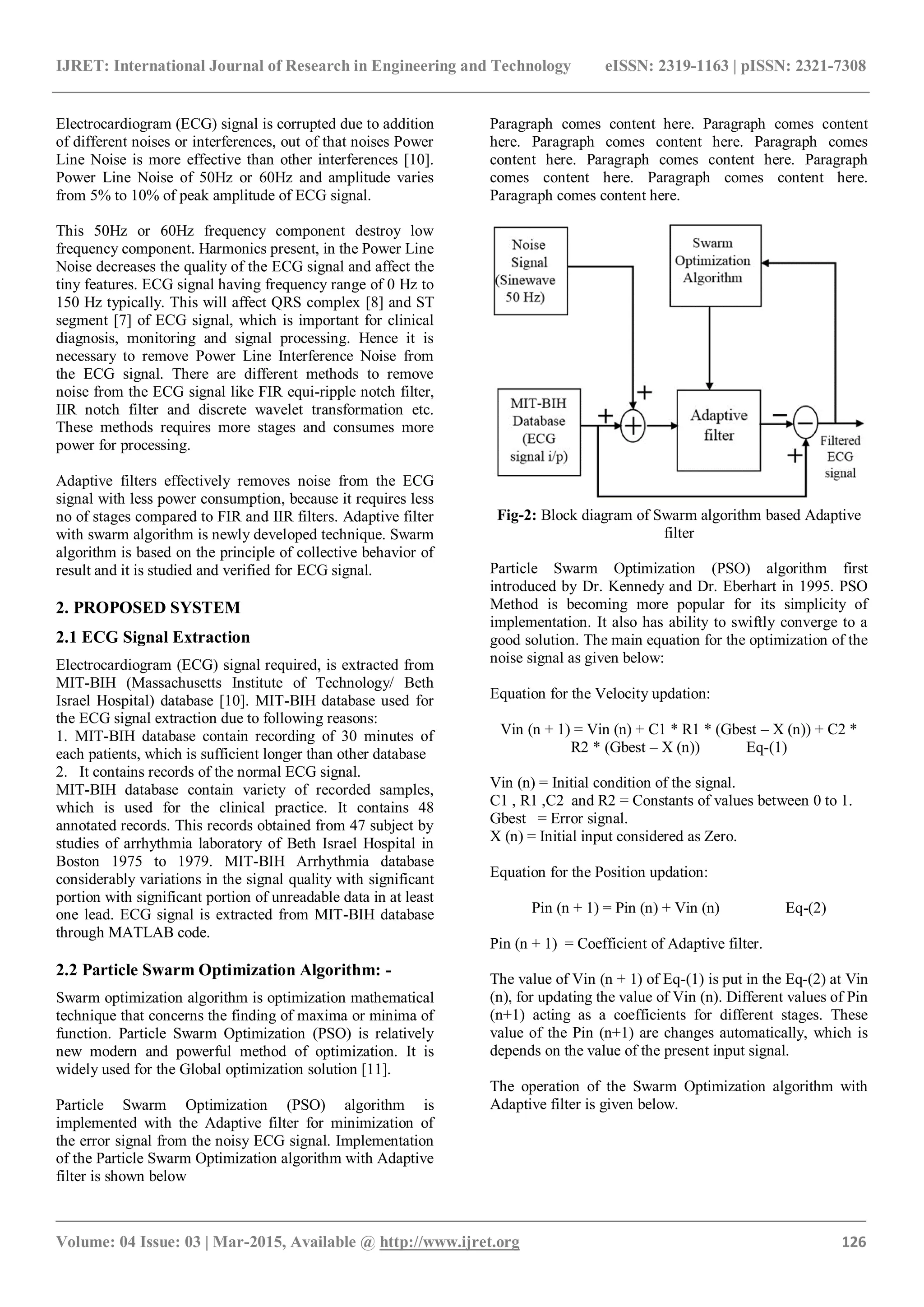 Swarm Algorithm Based Adaptive Filter Design To Remove Power Line
