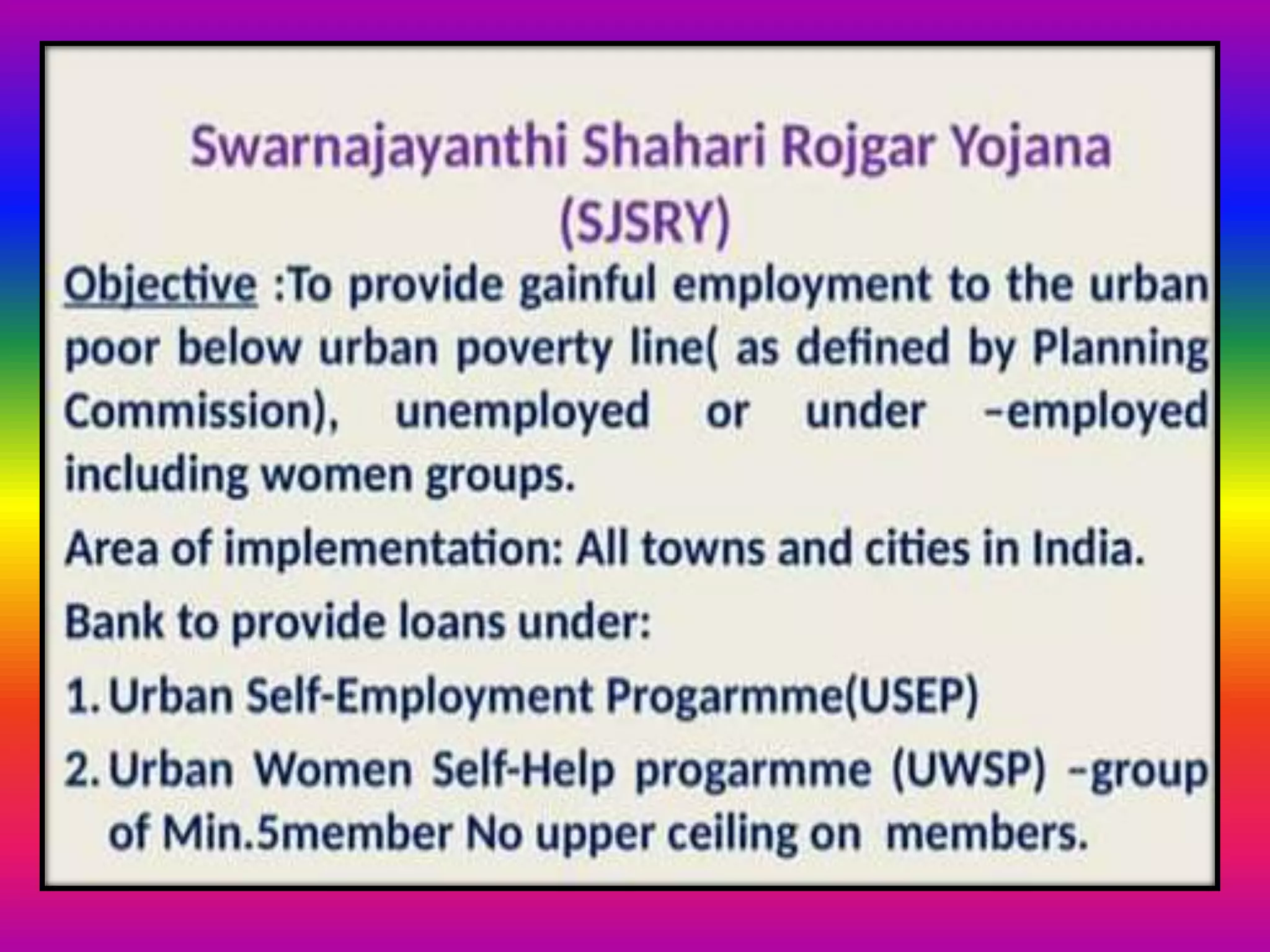 Swarnajayanthi shahari rojar yojana | PPTX