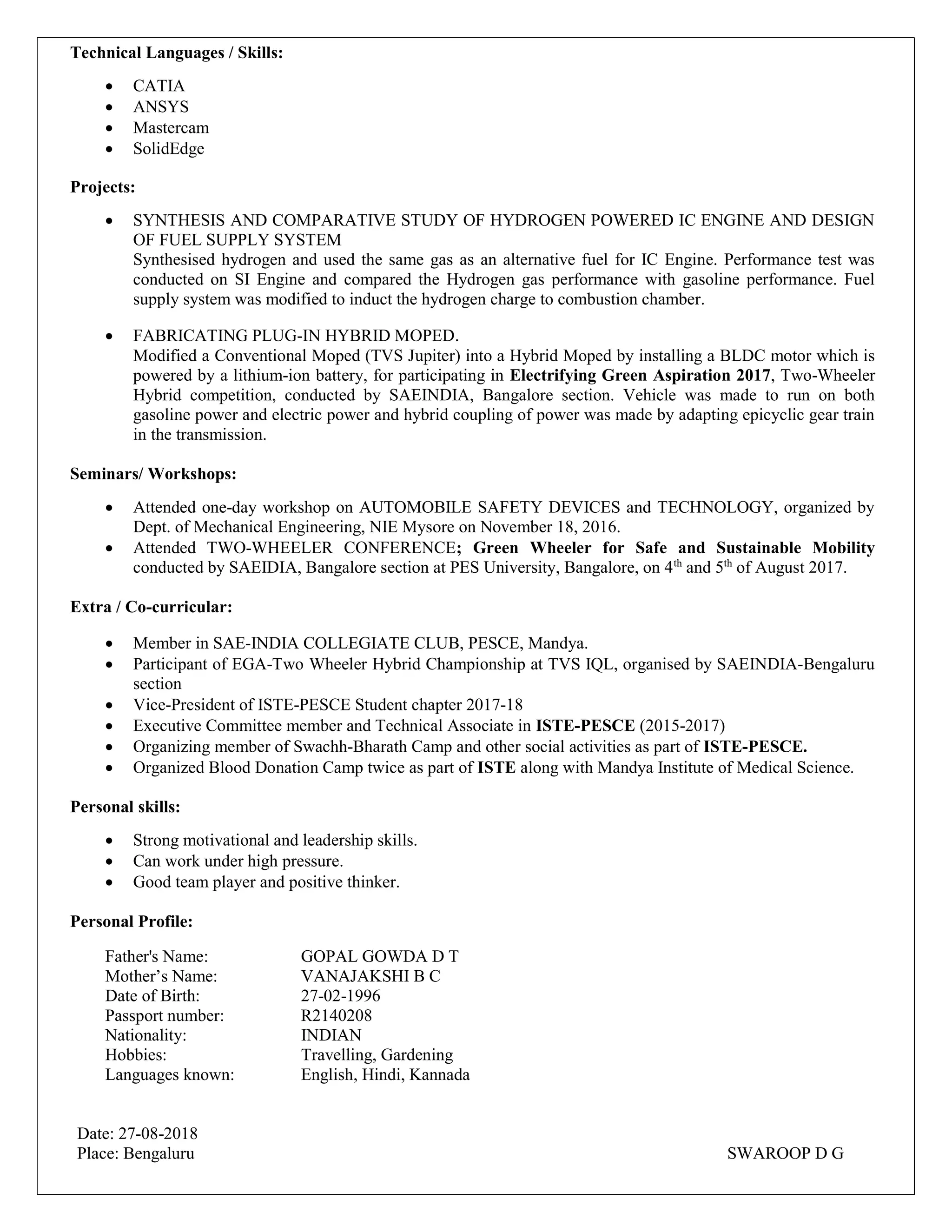 Swaroop dg resume | PDF