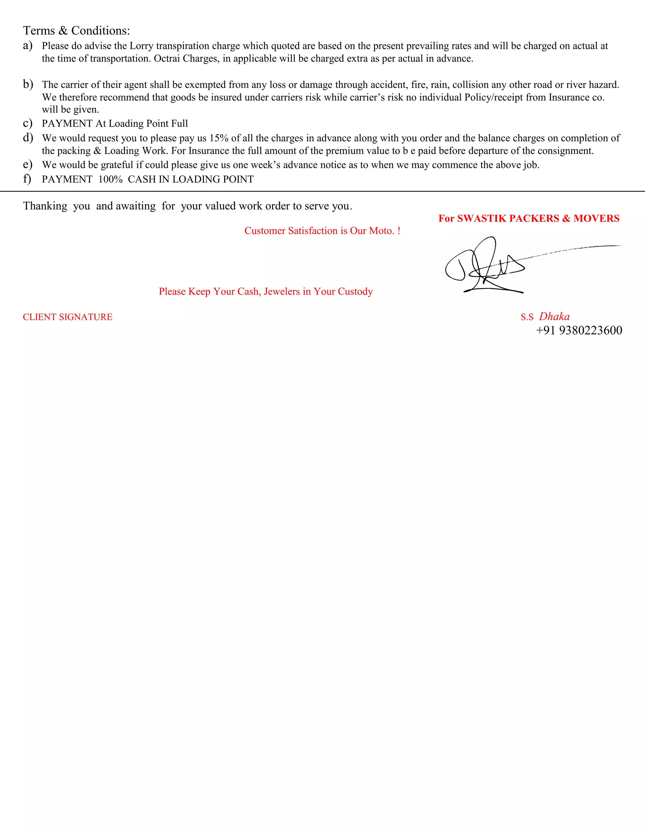 Swastik packers & movers qoutation | DOC