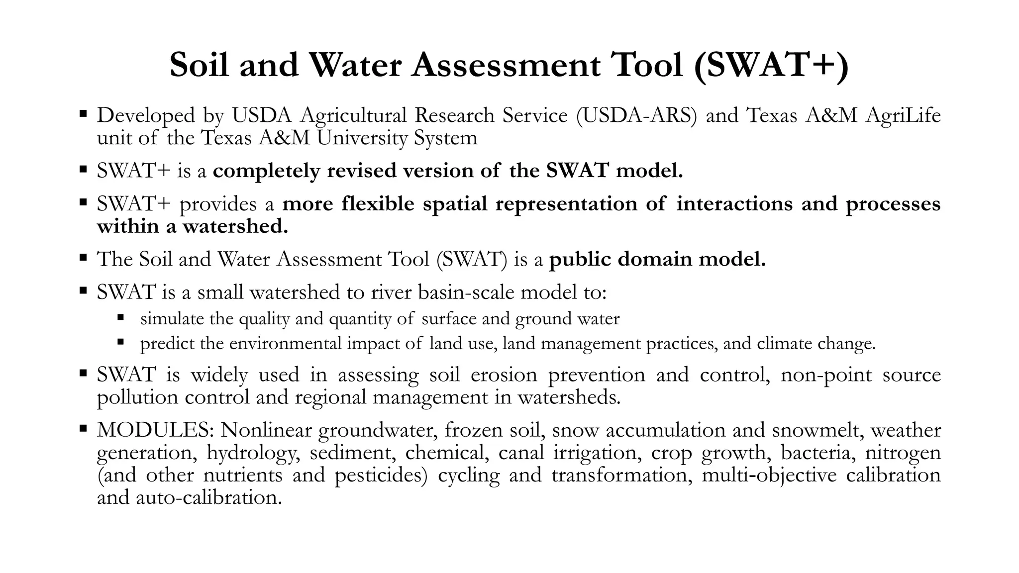 Soil and Water Assessment Tool Plus (SWAT+) | PPT