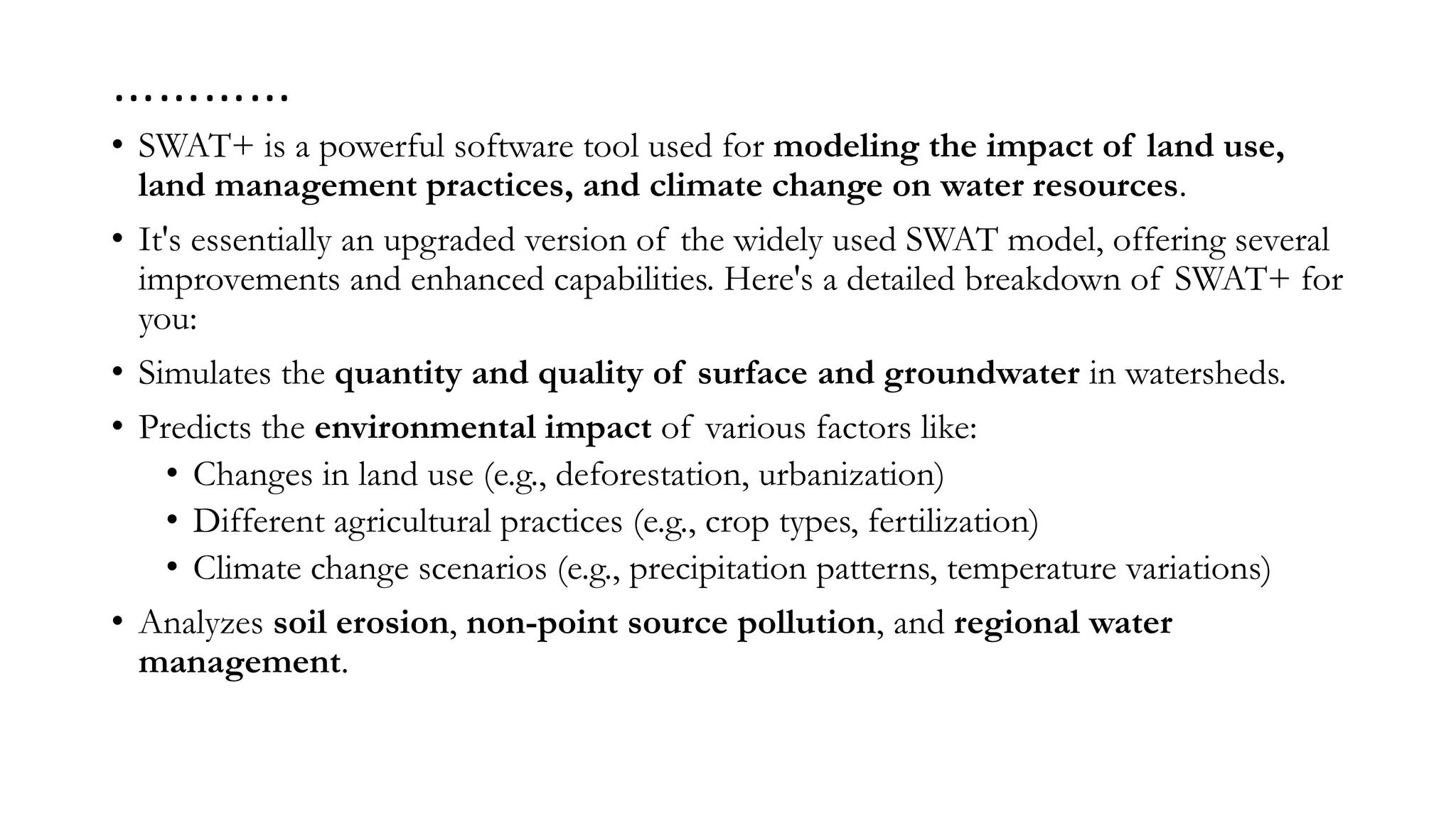 Soil and Water Assessment Tool Plus (SWAT+) | PPT