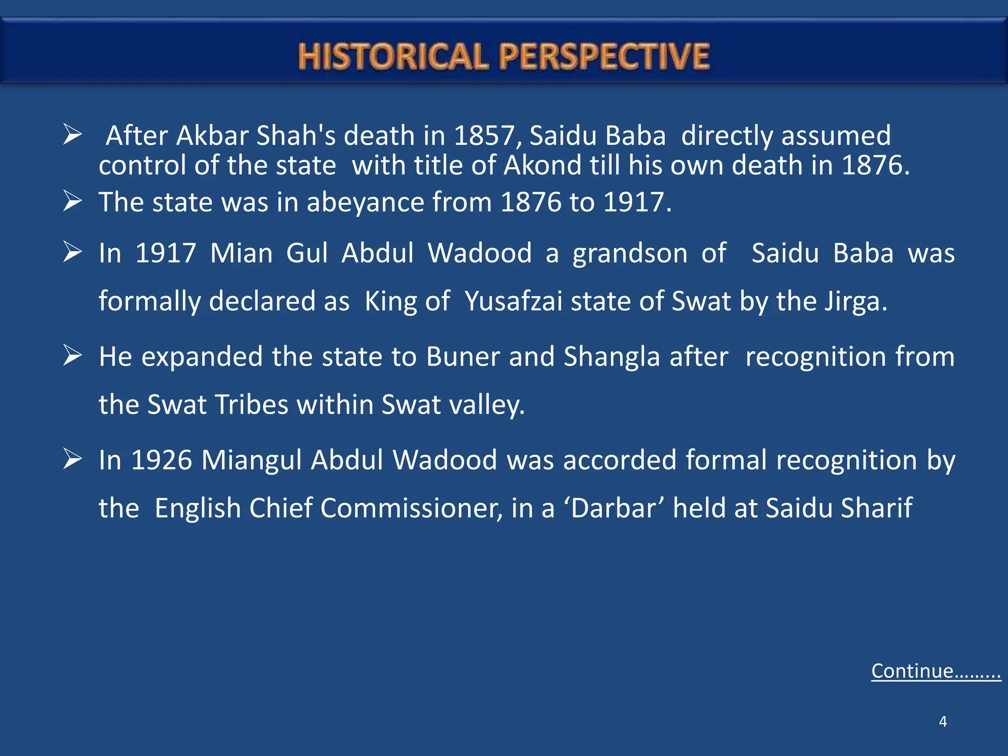 A brief history of Swat State and its last wali. | PPT