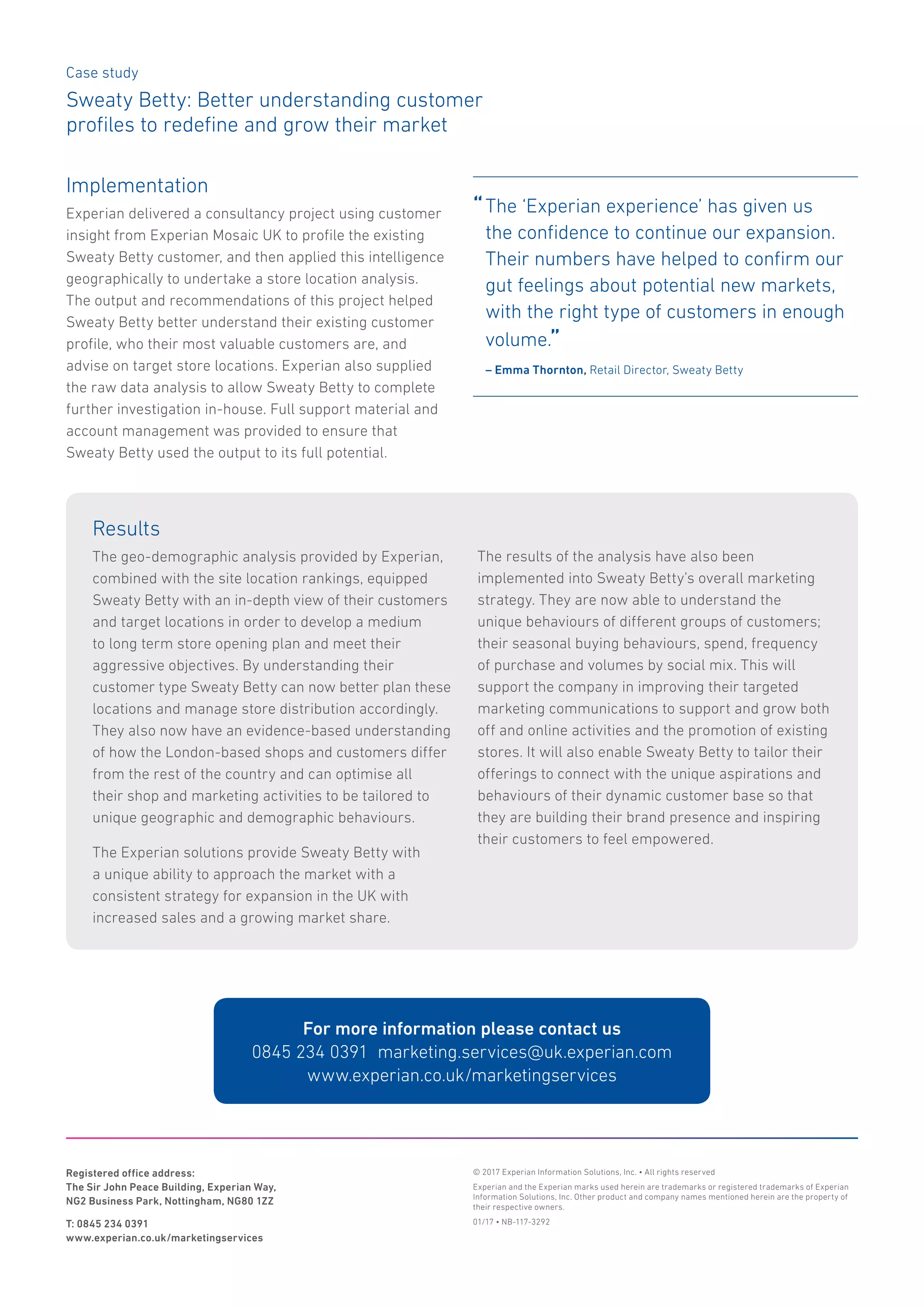 Experian Case Study - Sweaty Betty | PDF