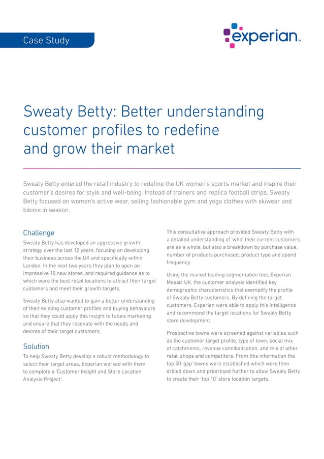 Experian Case Study - Sweaty Betty | PDF | Marketing and Advertising | Business