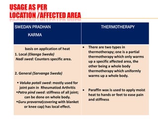 Swedan karma as pradhan karma its correlation with Thermotherapy | PPT