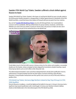 Sweden FIFA World Cup Tickets Sweden suffered a shock defeat against ...