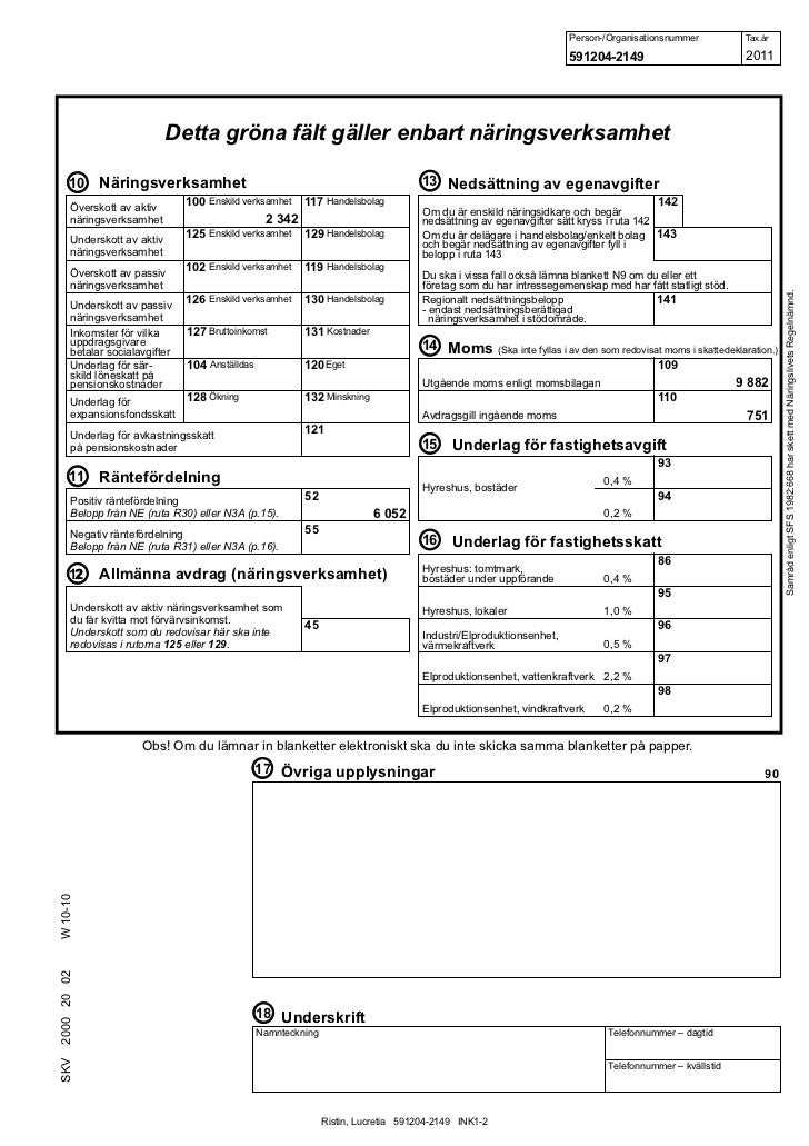 Swedish tax return 2010