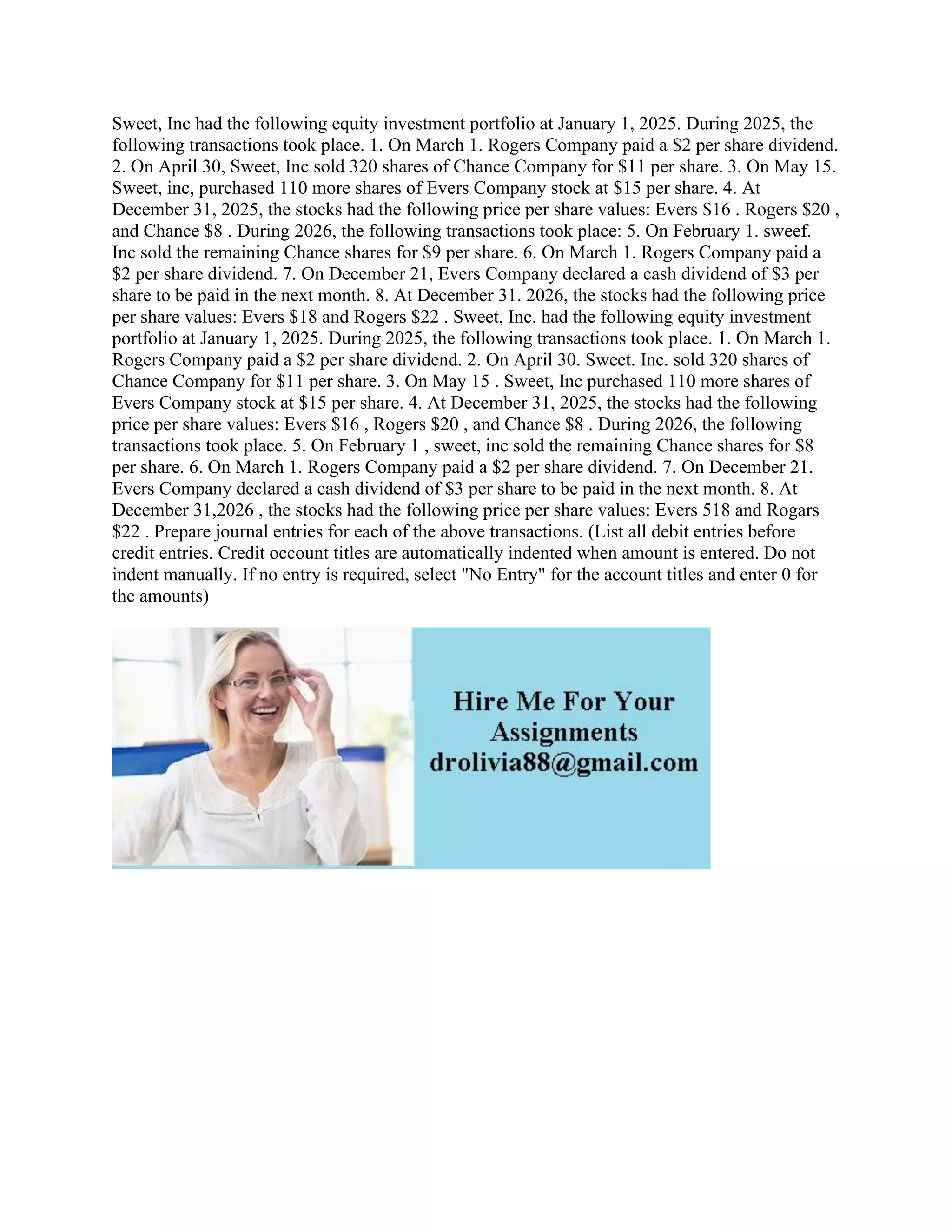 Sweet- Inc had the following equity investment portfolio at January 1-.pdf