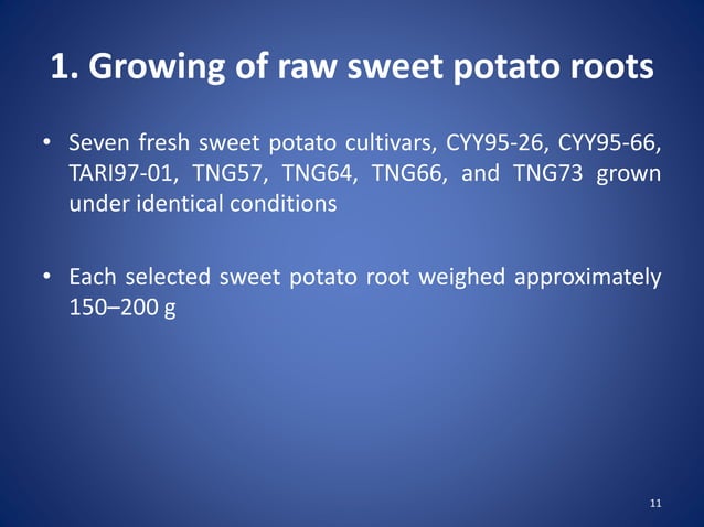 Sweet potato sugar composition and starch morphology study | PPTX | Desserts and Baking | Food ...