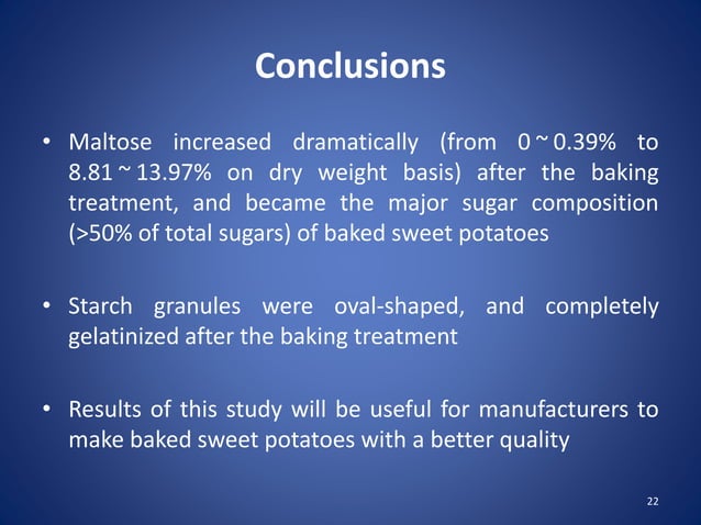 Sweet potato sugar composition and starch morphology study | PPTX | Desserts and Baking | Food ...