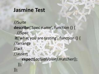 The sweet smell of jasmine for testing JavaScript | PPTX