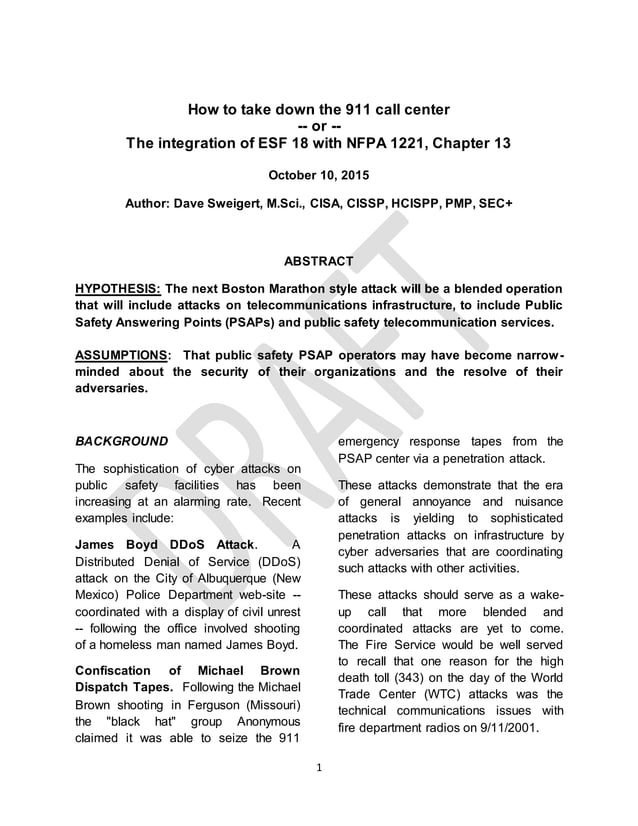 How to take down the 911 call center -- NFPA 1221 , Chapter 13 | PDF