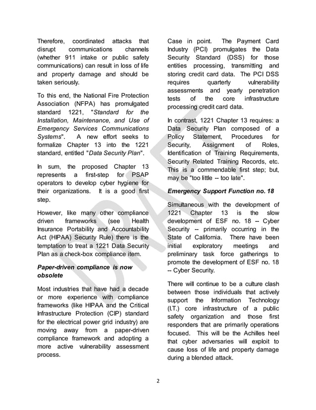 How to take down the 911 call center -- NFPA 1221 , Chapter 13 | PDF
