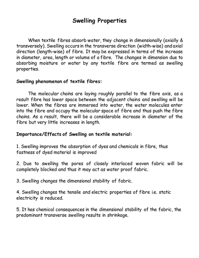Swelling Properties of Textile Fibers | DOCX | Physics | Science