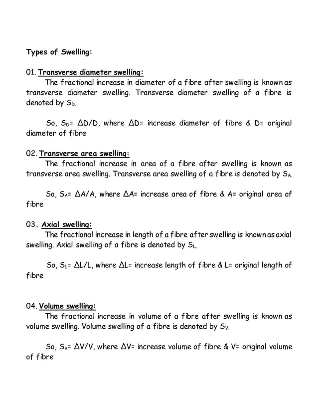 Swelling Properties of Textile Fibers | DOCX | Physics | Science