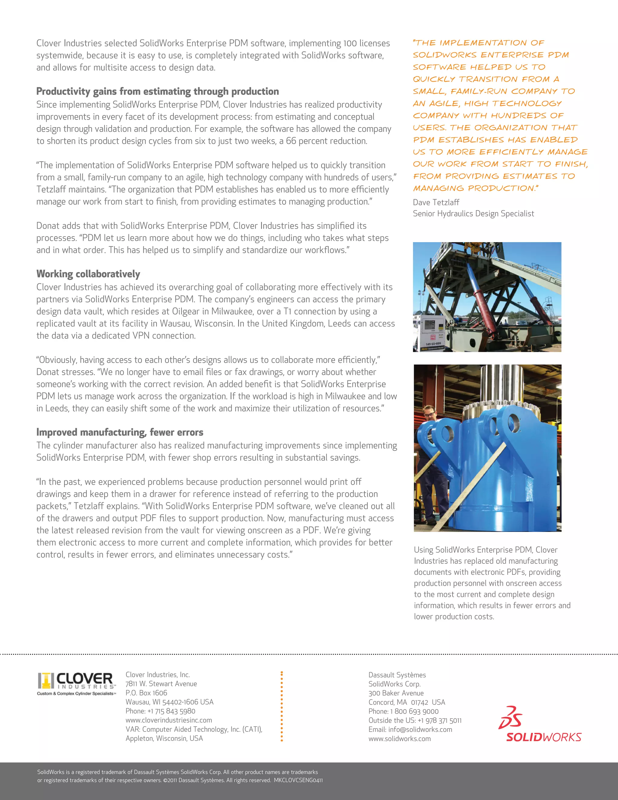 SOLIDWORKS Enterprise PDM: Clover Industries Case Study | PDF