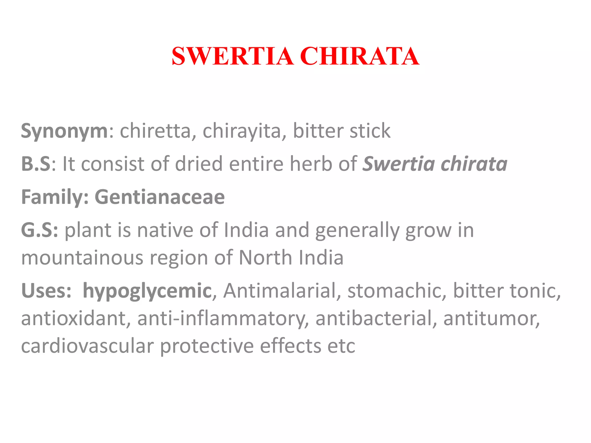 Active constituent of Sweta chirata as Antidibetic | PPTX
