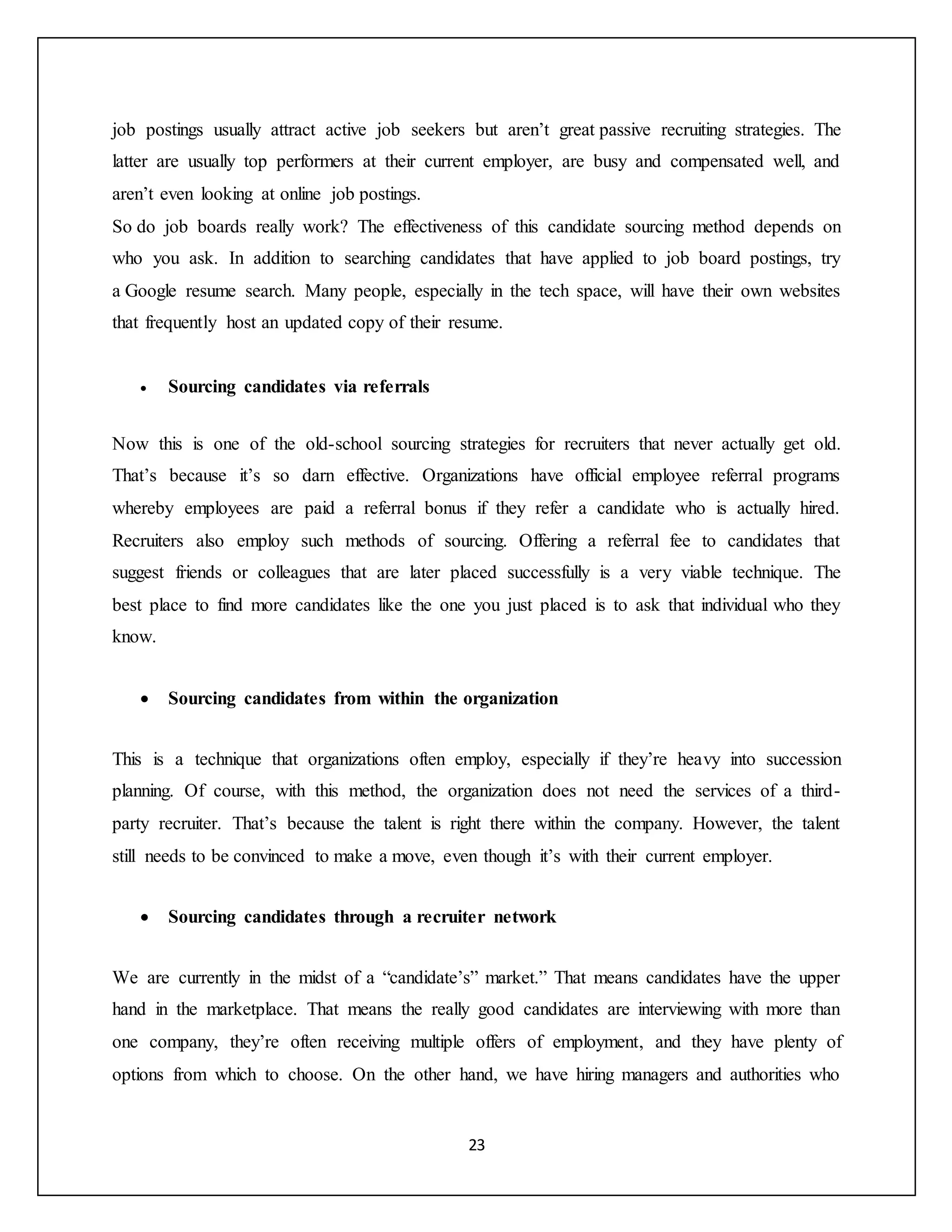 summer internship report - sourcing and recruitment | DOCX
