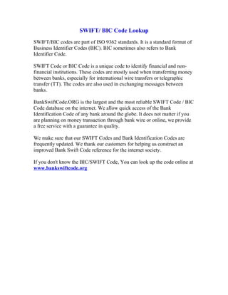 Swift code lookup | DOC | Technology & Computing