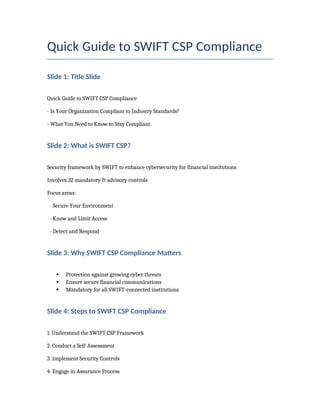 Mastering SWIFT CSP: Your End-to-End Compliance Handbook | PDF
