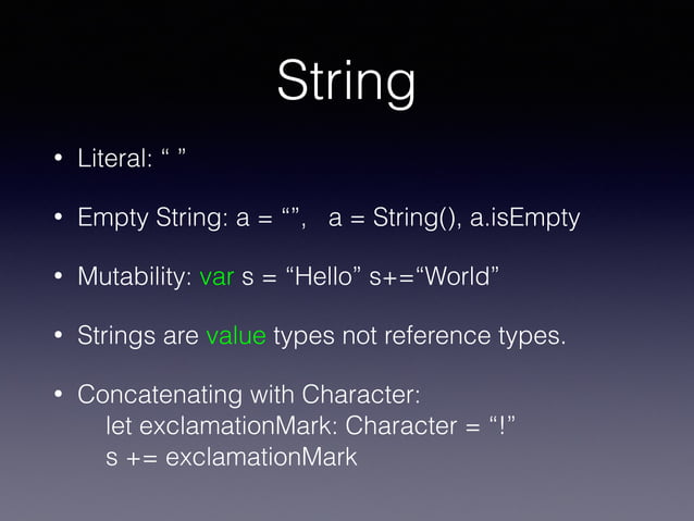 Basic Operator, String and Characters in Swift. | PPT
