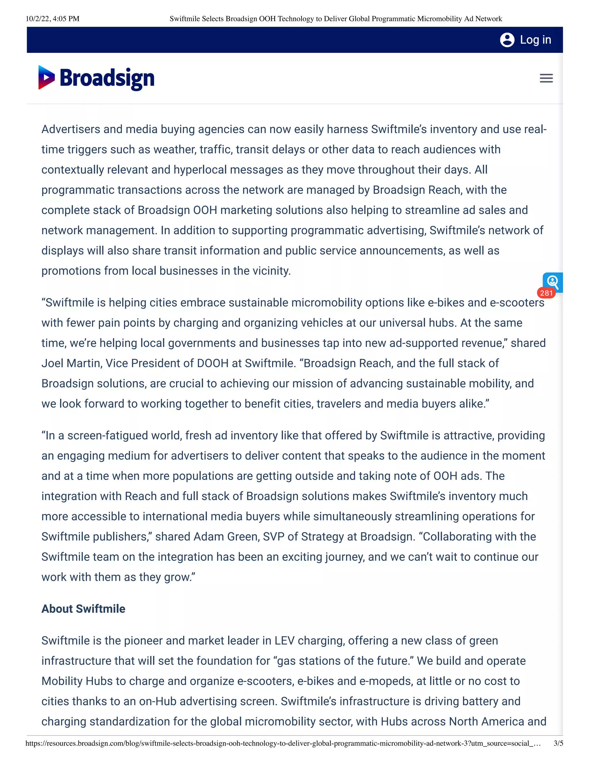 Swiftmile Selects Broadsign OOH Technology to Deliver Global ...