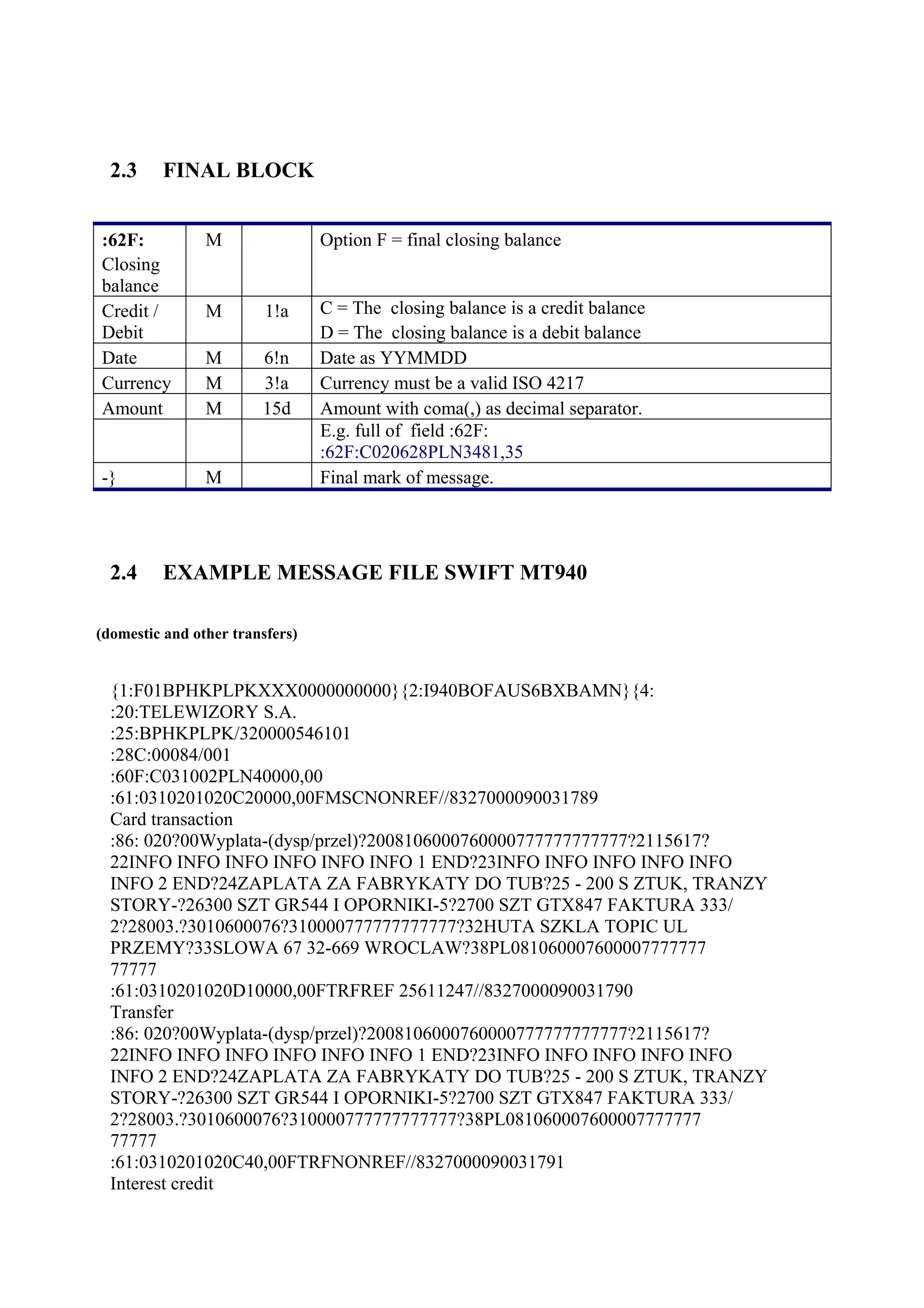Swift mt940 942111247451789 | PDF