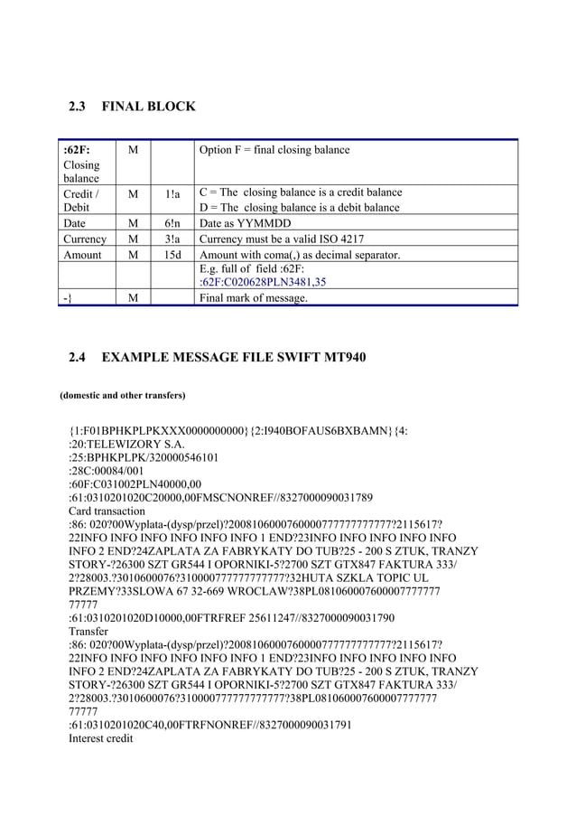 Swift mt940 942111247451789 | PDF