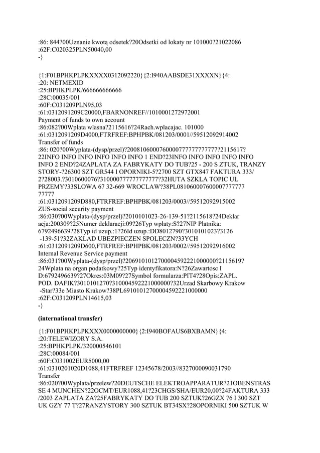 Swift mt940 942111247451789 | PDF