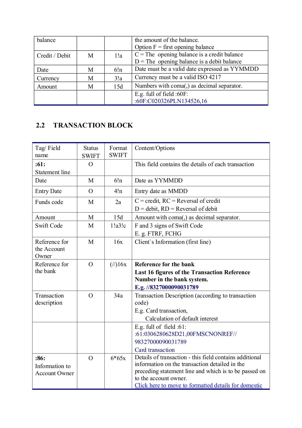Swift mt940 942111247451789