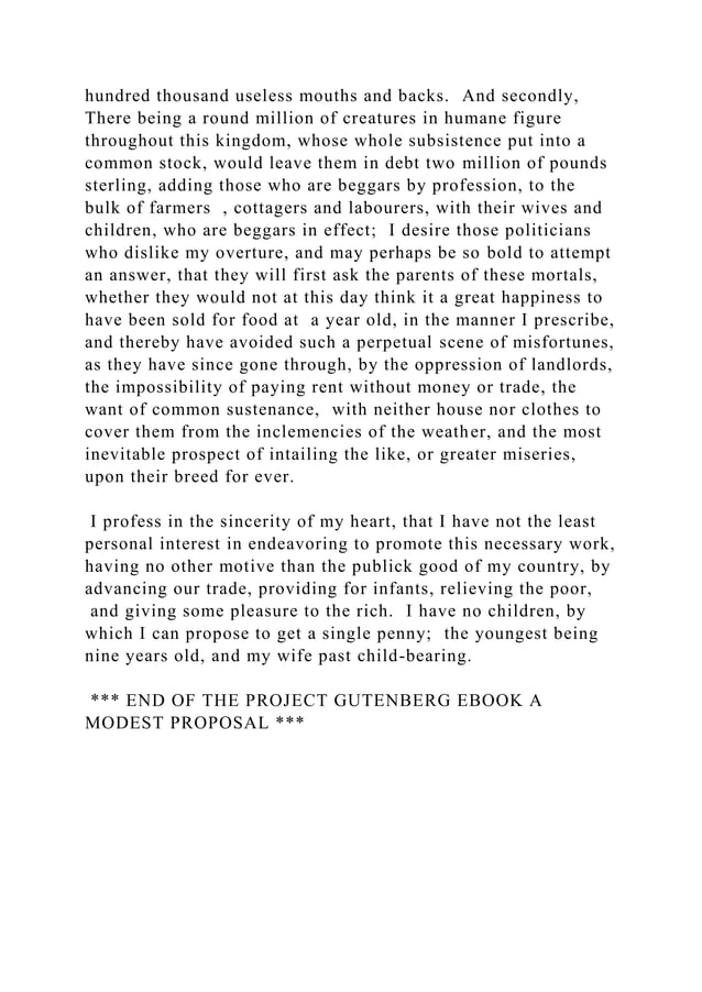 Swifts A Modest Proposal is one of the most famous examples of sa.docx