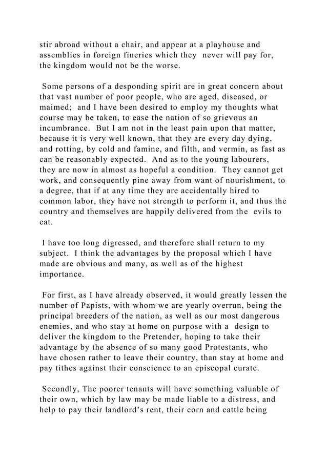 Swifts A Modest Proposal is one of the most famous examples of sa.docx