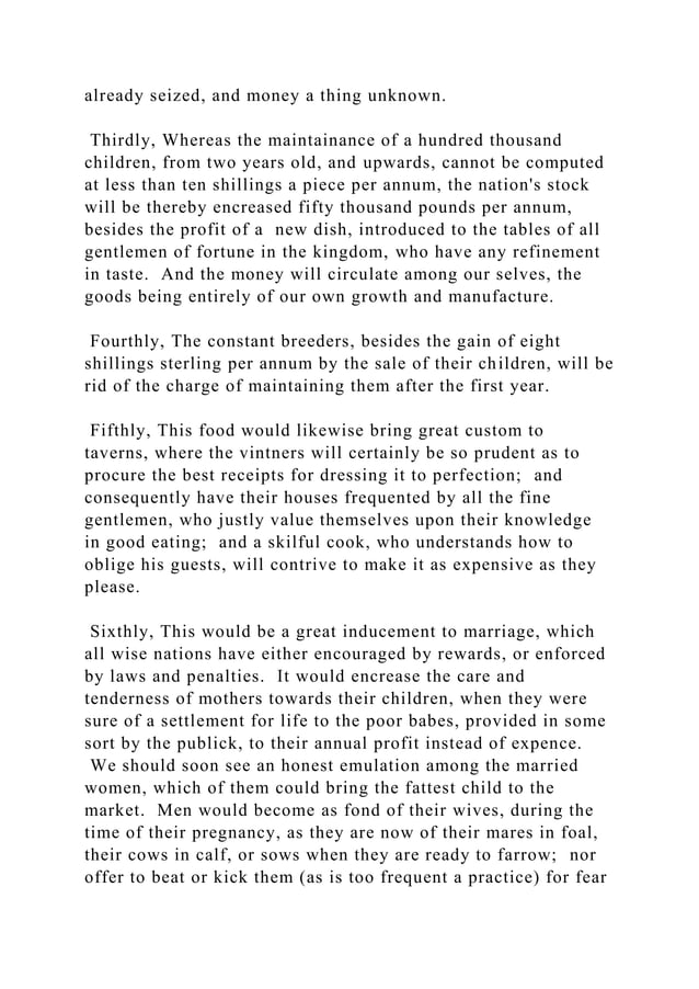 Swifts A Modest Proposal is one of the most famous examples of sa.docx