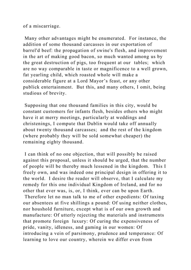 Swifts A Modest Proposal is one of the most famous examples of sa.docx