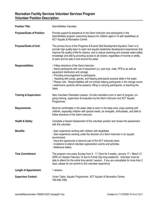 Swim abilities volunteer | PDF