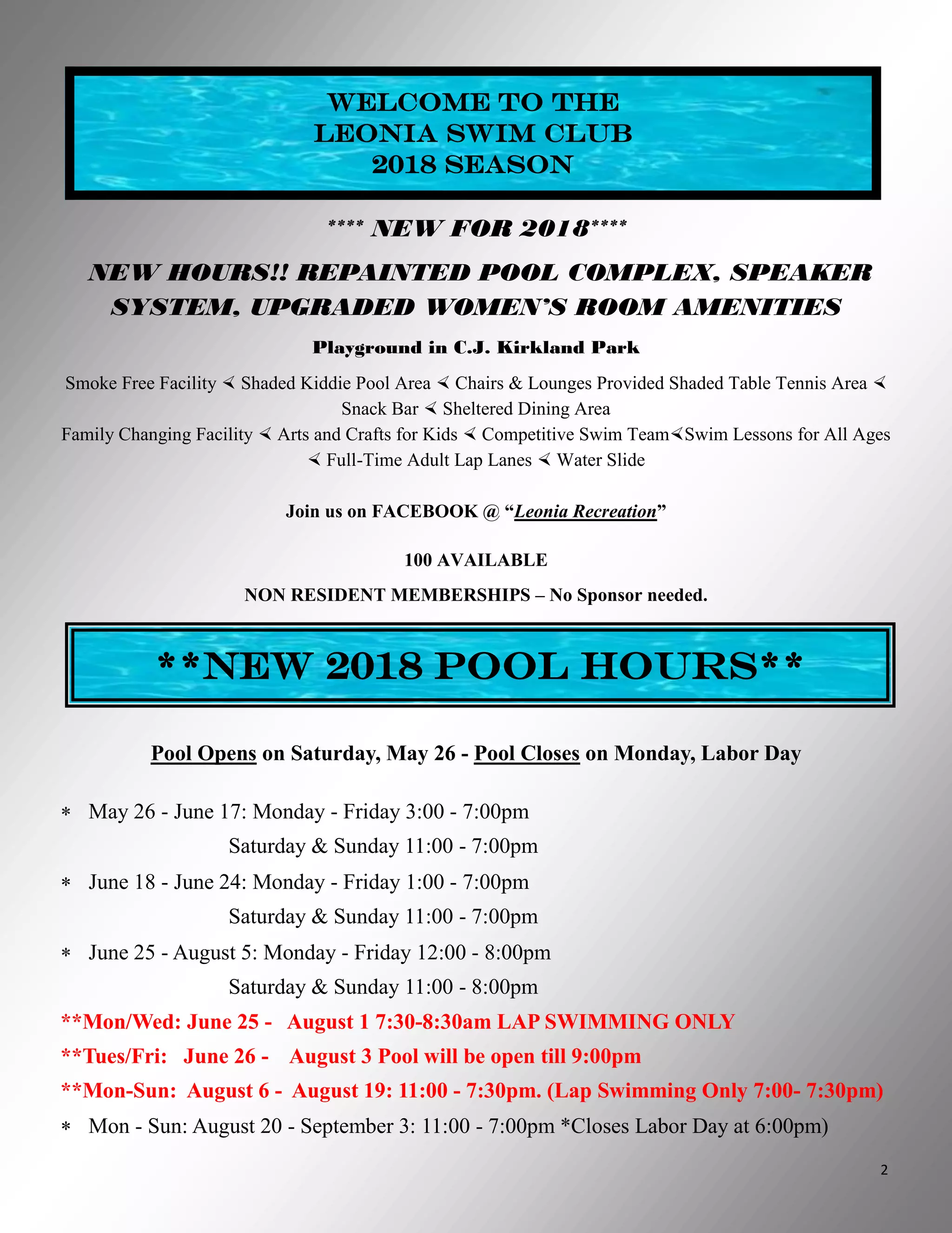 Leonia Swim Club Brochure 2018 | PDF