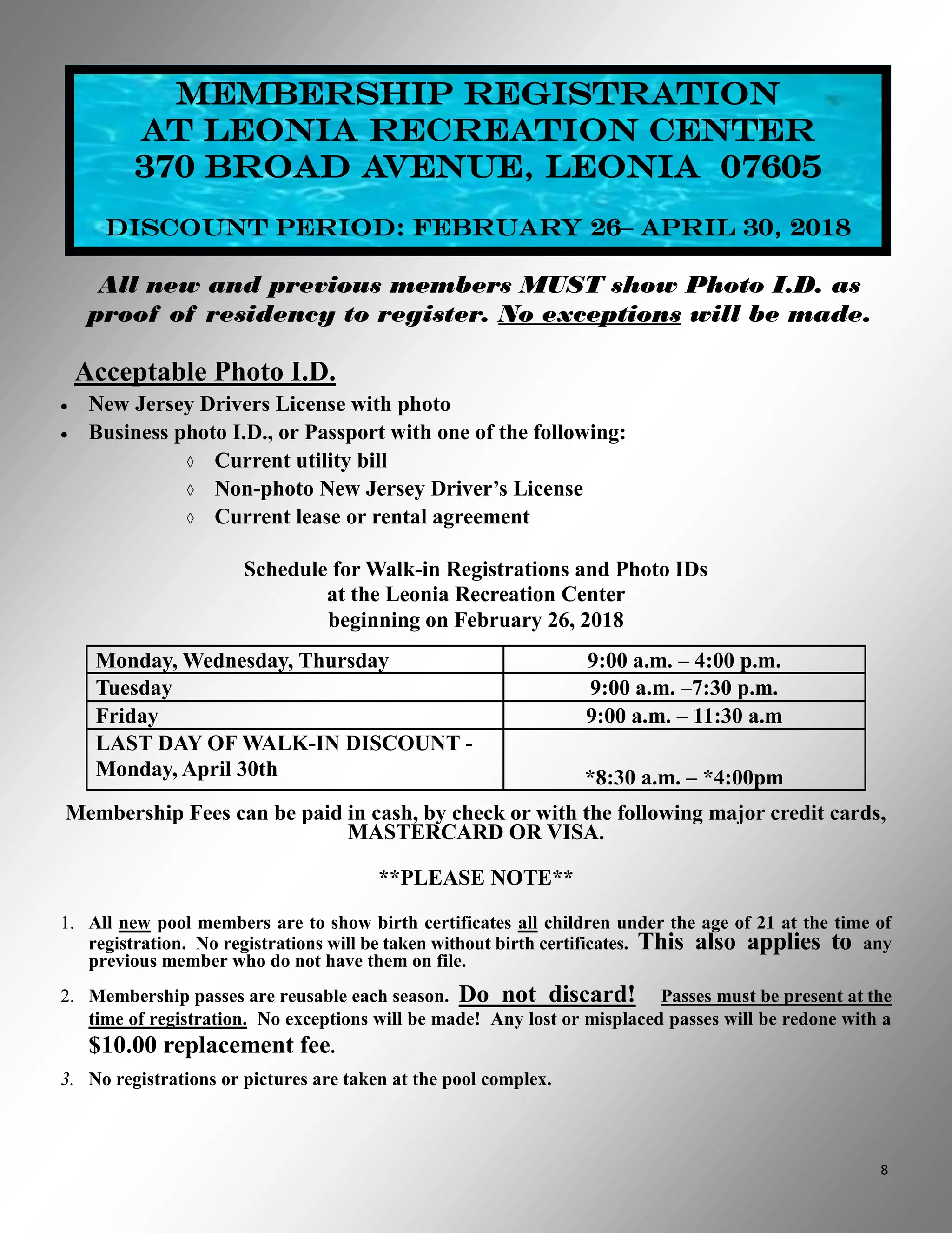 Leonia Swim Club Brochure 2018 | PDF