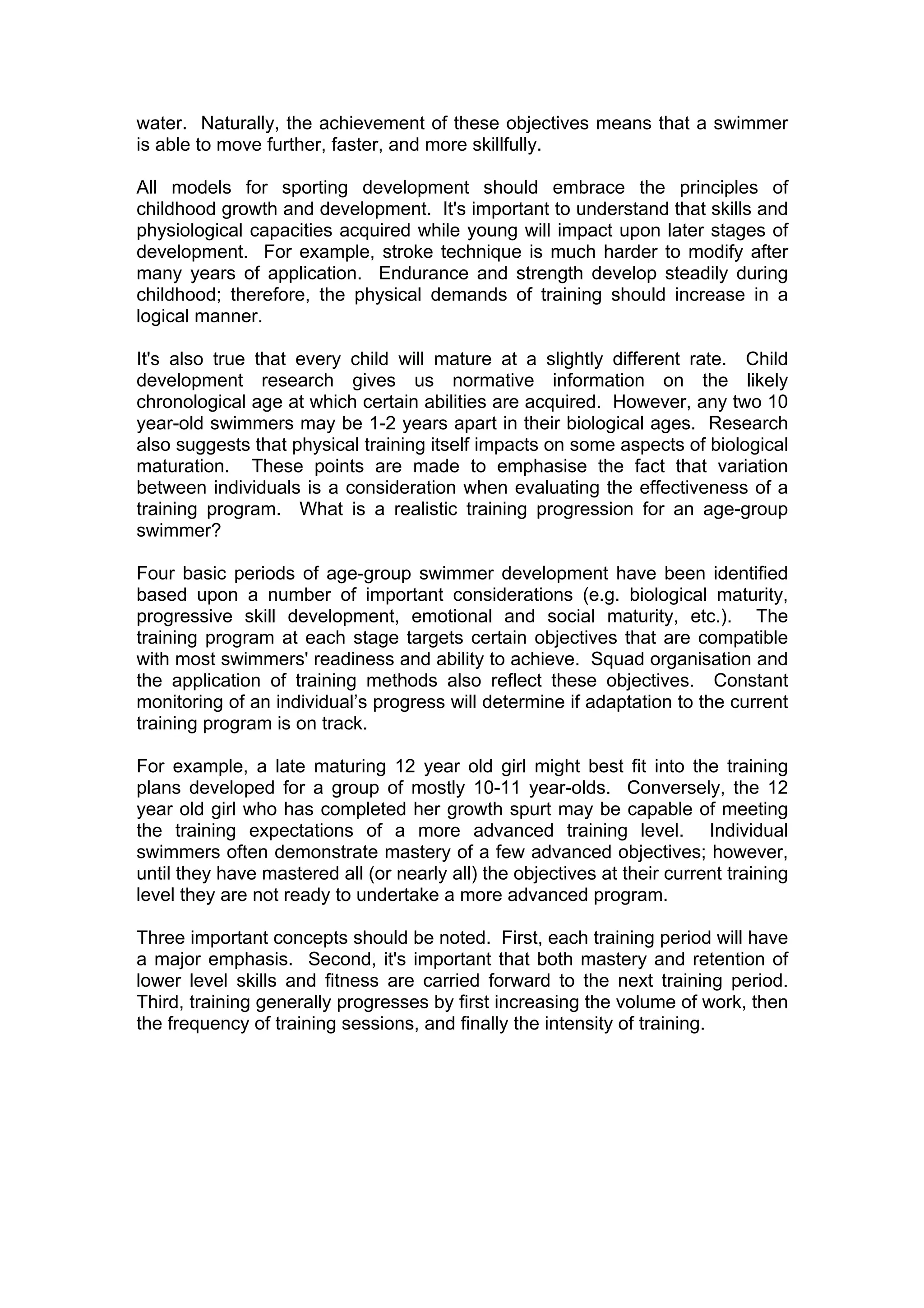 Swimmer development model | PDF