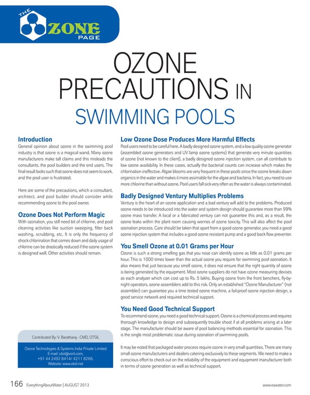 Ozone Precautions In Swimming Pools | PDF