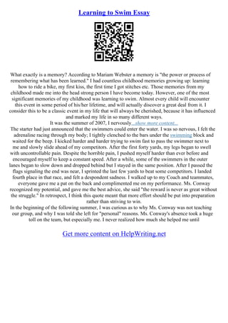 Swimming Essays | PDF
