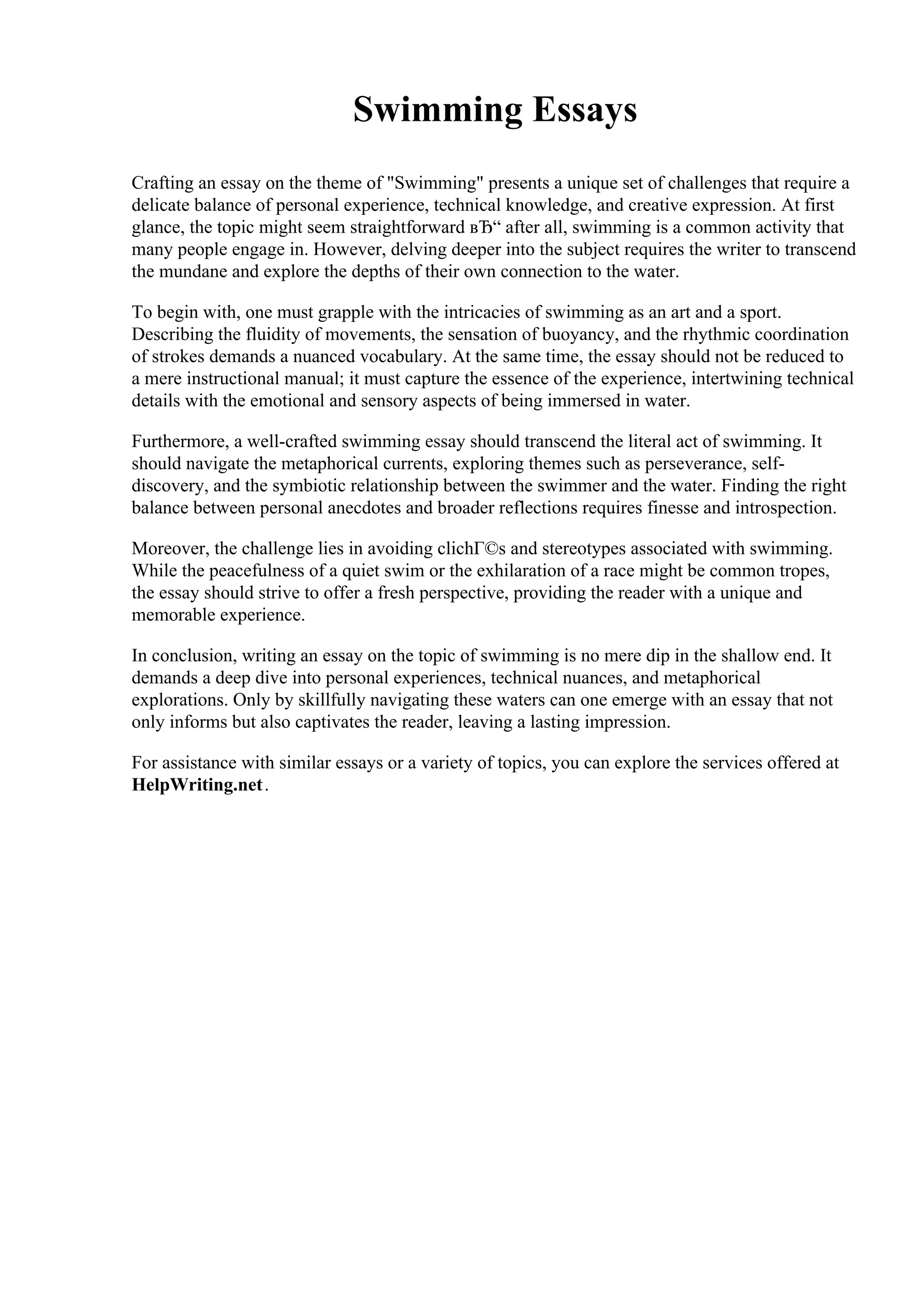 Swimming Essays.pdf | Swimming | Sports