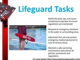 Swimming pool management | PPTX | First Aid | Injuries