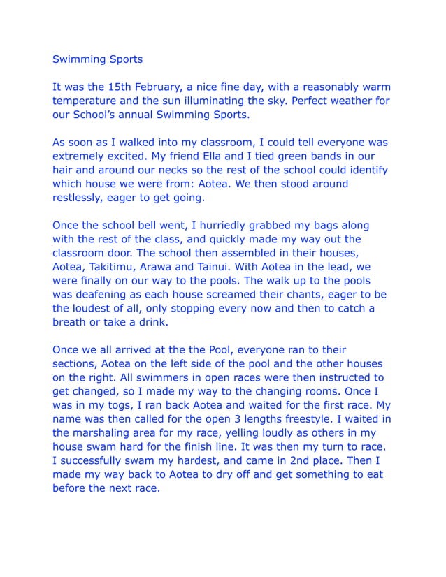 Swimming Sports Recount | PDF