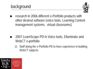 Eportfolios and WebCT | PPT